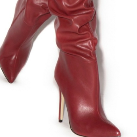 Shoes | Red High Heel Knee Boots | Poshmark